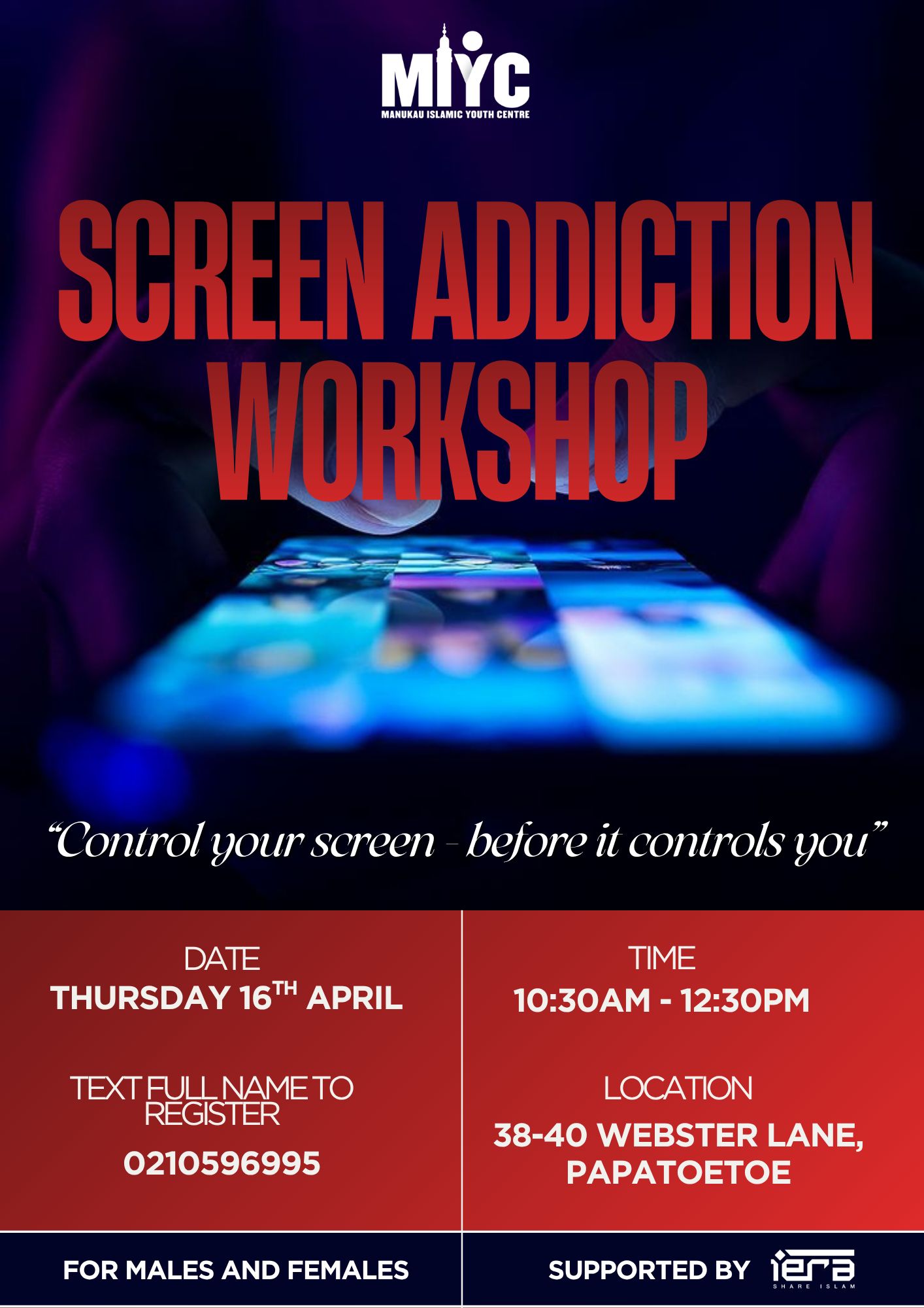 Screen Addiction Workshop @ Masjid At-Tawheed 🕌 - MIYC - Manukau ...